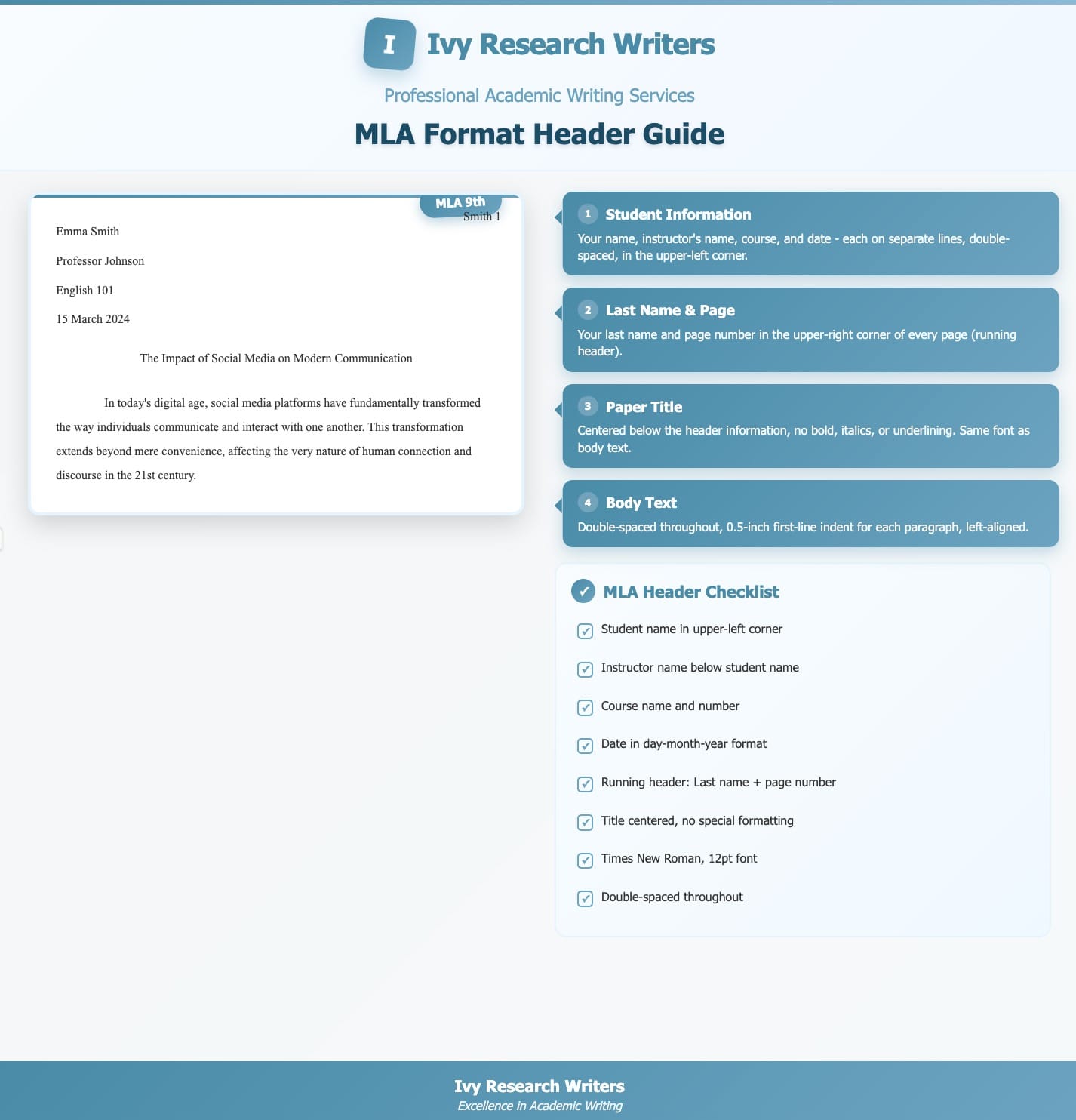 MLA Header Format: MLA Style Guide for Your Research Paper